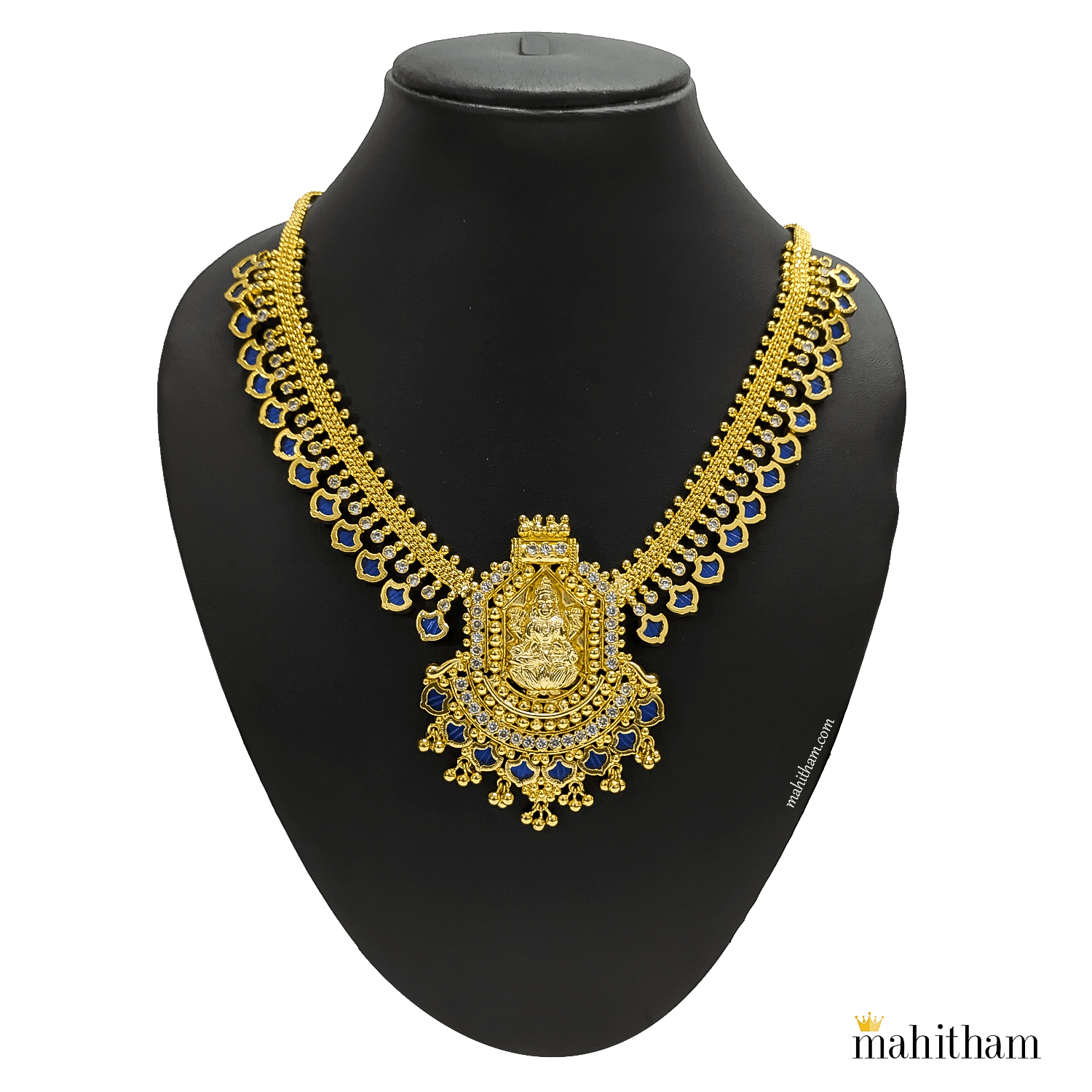 Blue Palakka Chain with Lakshmi Locket - Mahitham One Gram Gold Jewellery