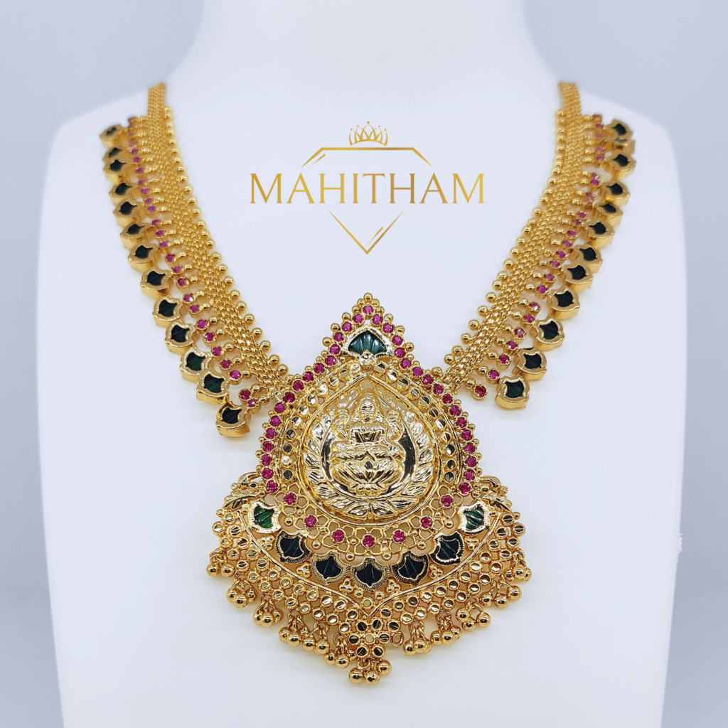Lakshmi Locket with Palakka One Gram Gold Chain MG-945 - Mahitham Jewellery