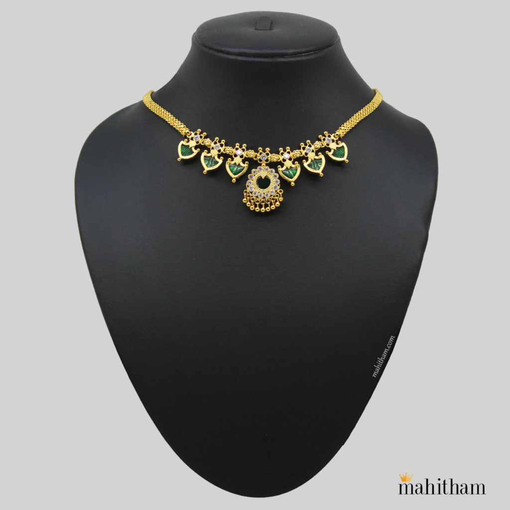 Gajalakshmi Locket with Green Palakka One Gram Gold Chain MG-975 ...