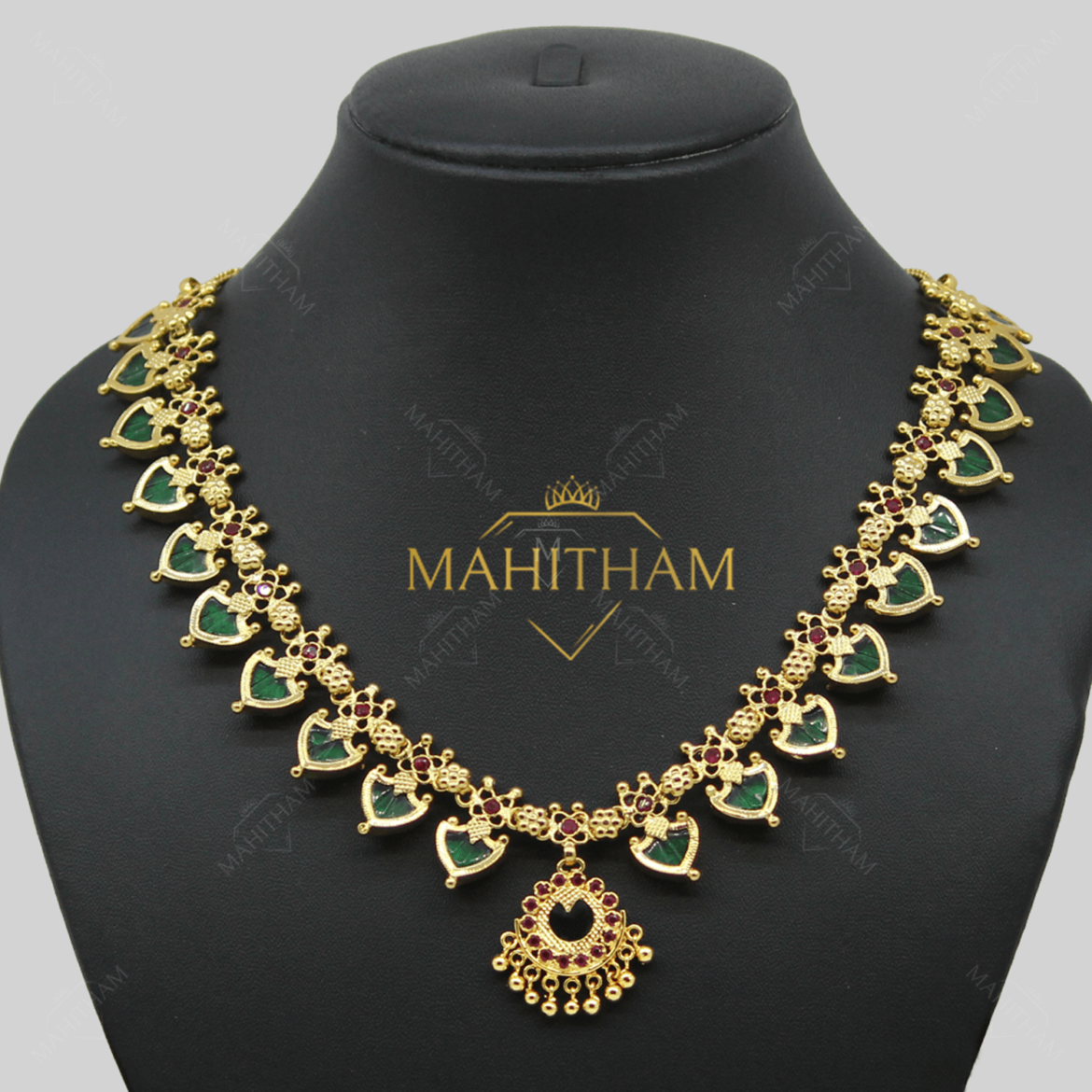 Traditional Green Palakka Necklace with adjustable chain |mahitham