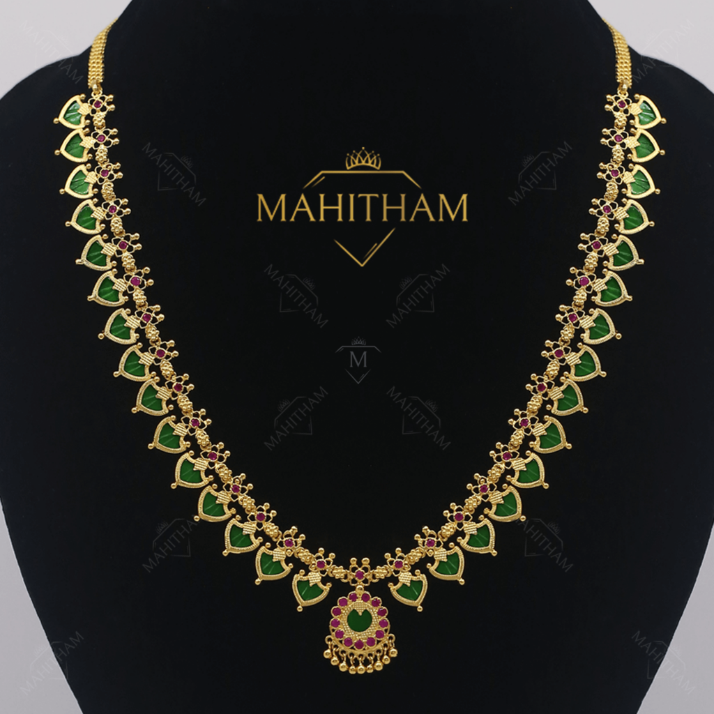 Traditional Green Palakka Necklace with adjustable chain |mahitham