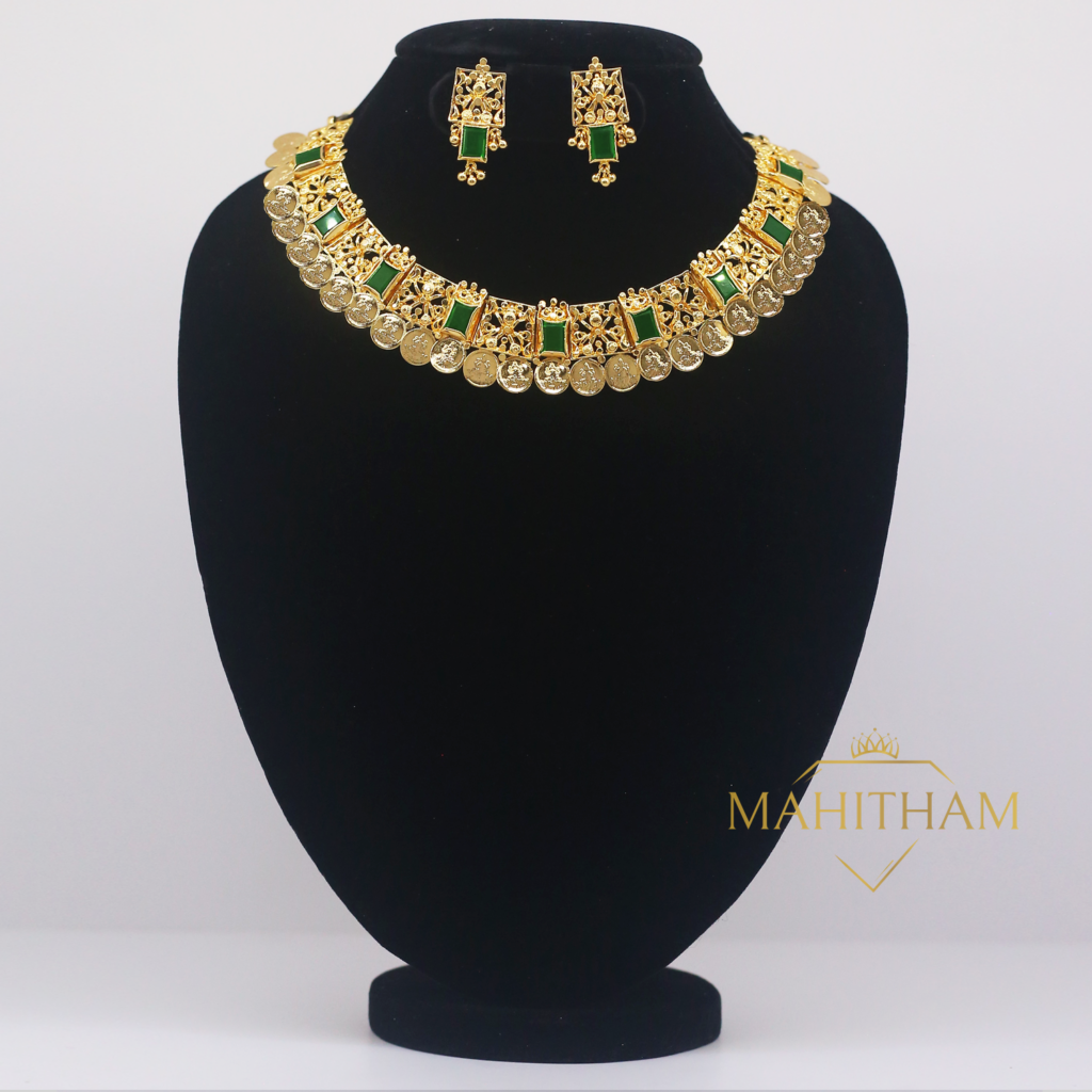 Traditional Amulya Lakshmi Coin Choker One Gram Gold Necklace Set MG ...
