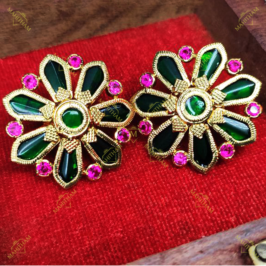 Green Nagapadam One Gram Gold Ear stud With Ruby Red Stones MG-1069 ...