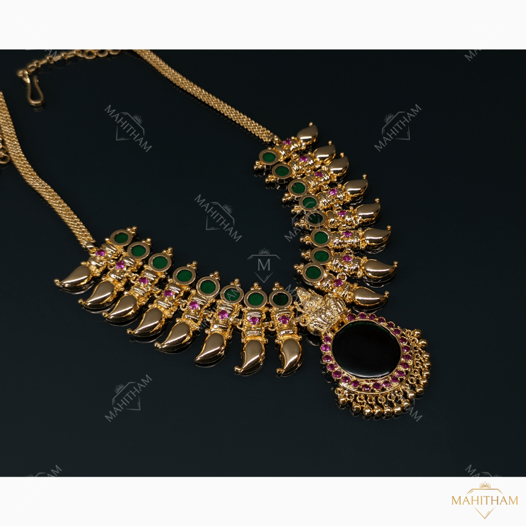 Designer Mango Necklace with Lakshmi One Gram Gold Pendant and Round ...
