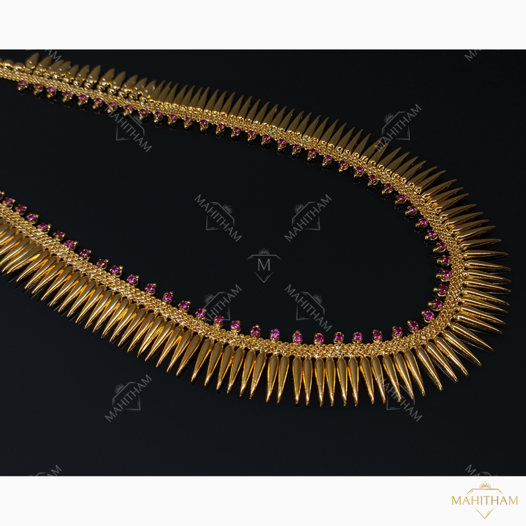 Traditional One Gram Gold Gopi Mullamottu Chain with Ruby Red Stones MG ...