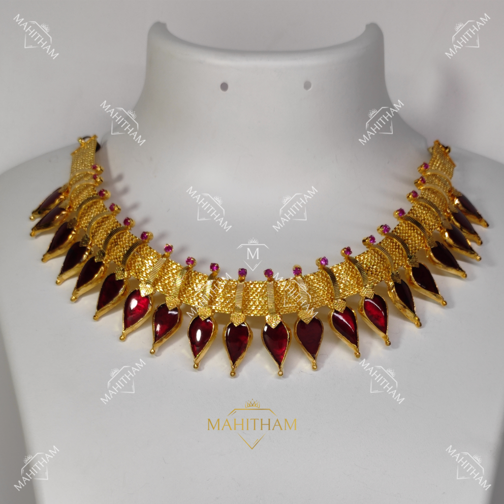 Designer Glass Palakka One Gram Gold Gopi Necklace (Red/Green) MG-901 ...