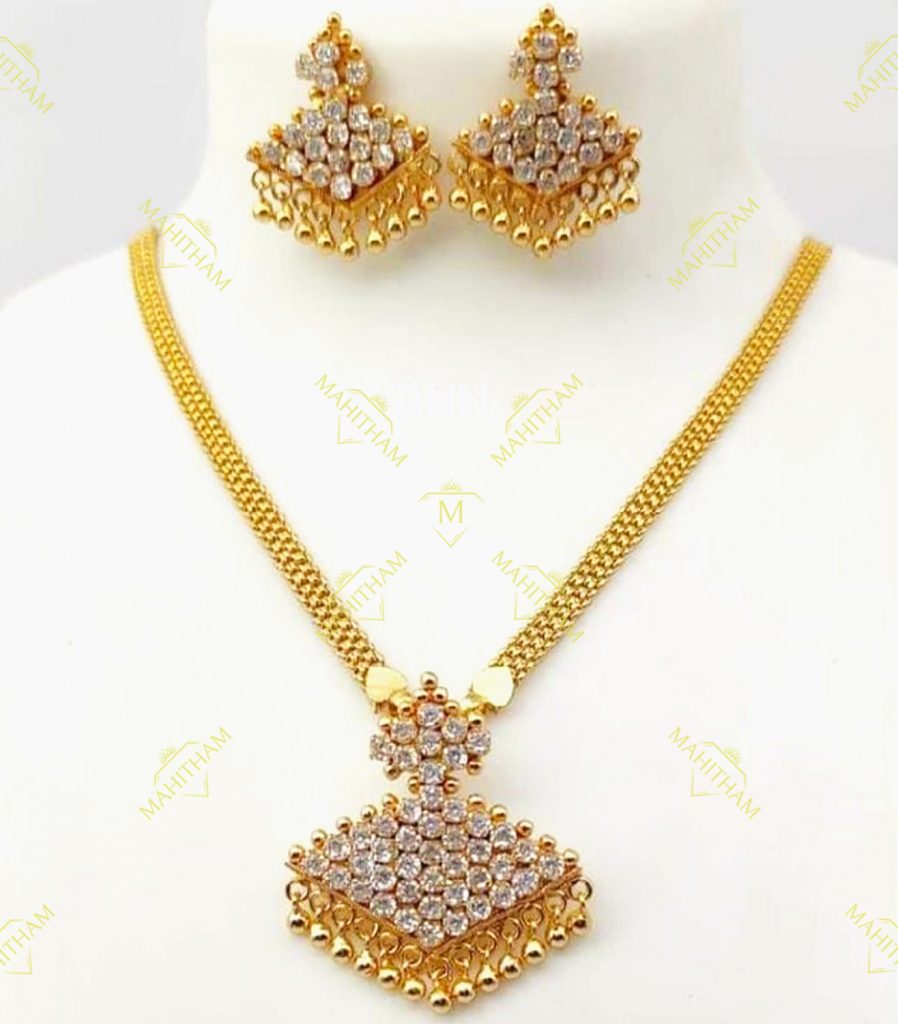 One Gram Gold Pathakkam Chain With Earrings MG-1135 - Mahitham Jewellery