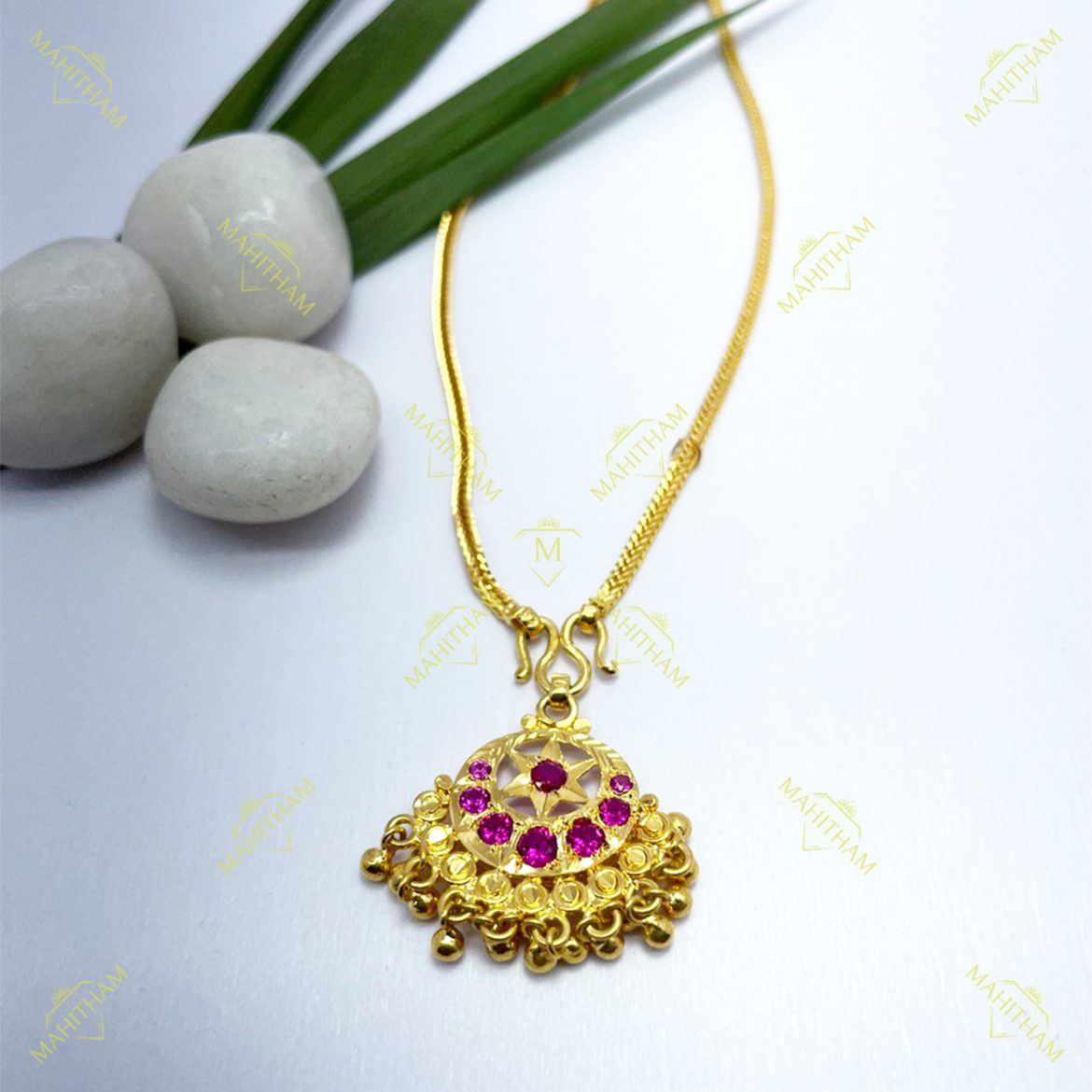 Red Palakka One Gram Gold Jhumkka with White AD Stones MG-1149 ...
